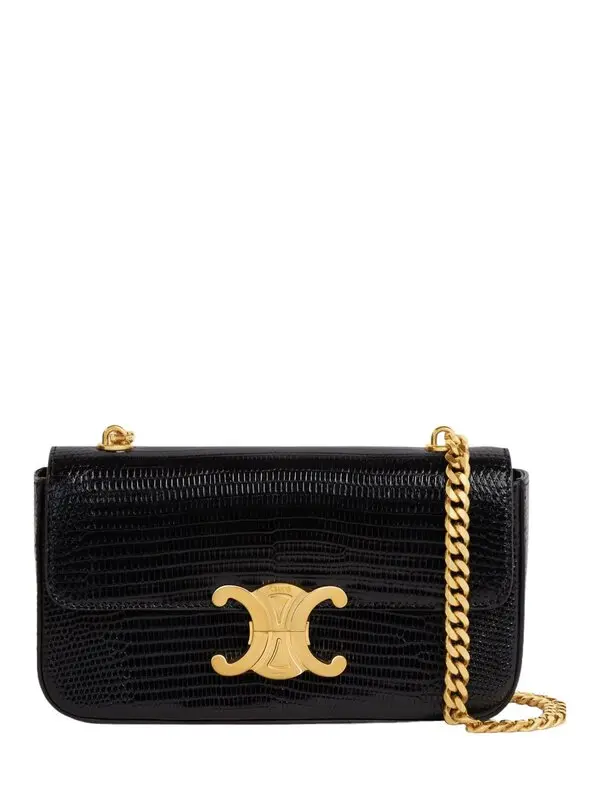 Celine Triomphe Chain Shoulder Bag In Lizard - Black