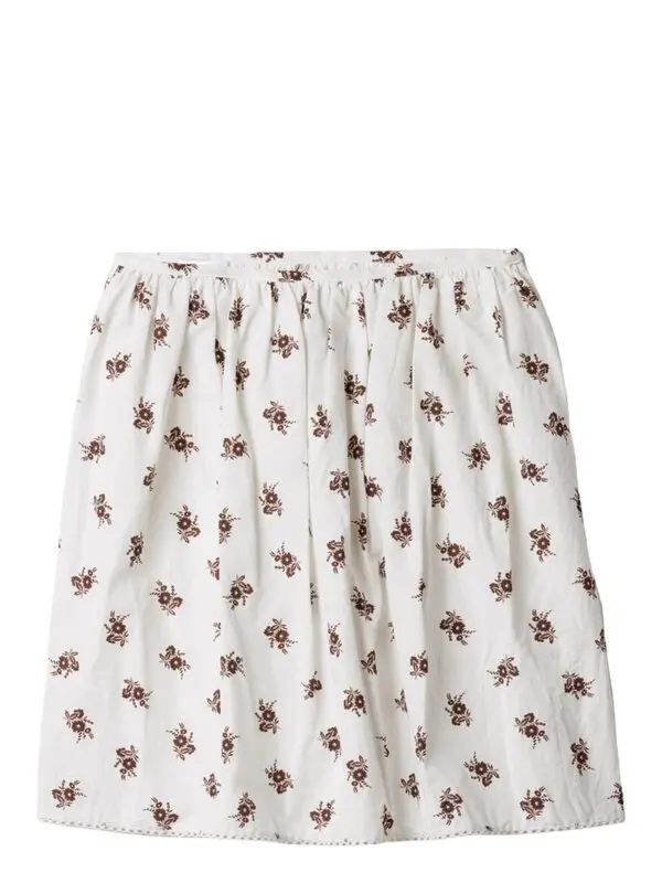 Miu Miu Printed Poplin Midi Skirt - White/cocoa Brown