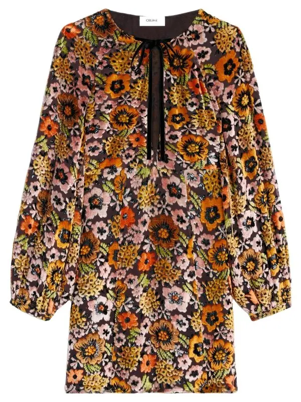 Celine Mini Dress In Velvet Jacquard - Multicolor