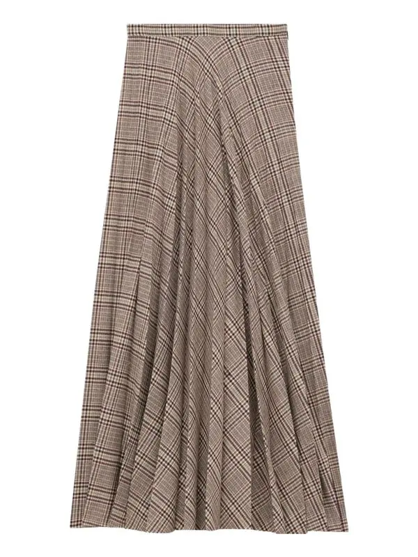 Saint Laurent Pleated Maxi Skirt In Prince Of Wales Check - Beige/black/bordeaux Red