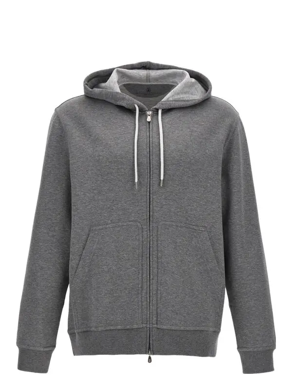 Brunello Cucinelli Zip-up Drawstring Hoodie - Grey