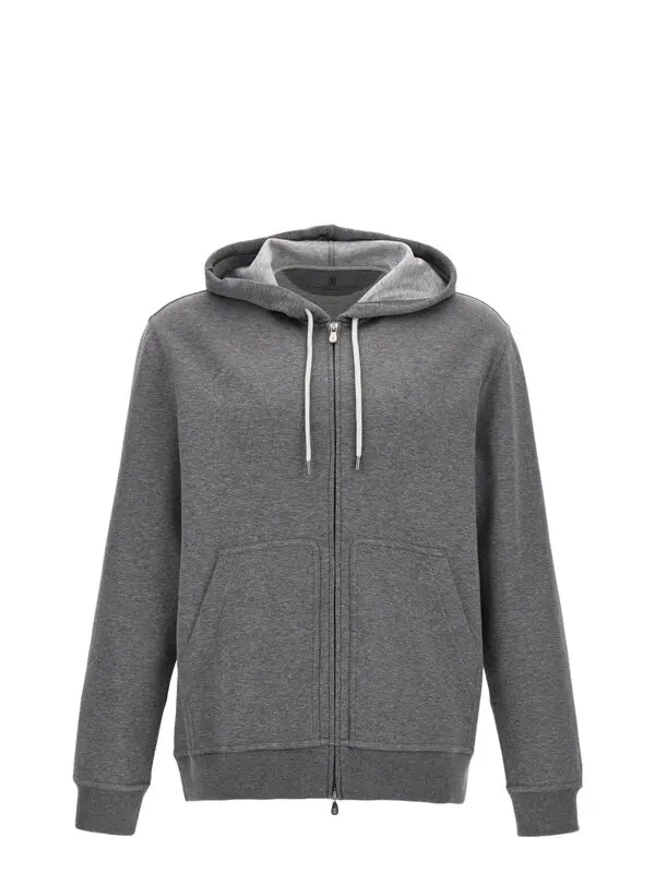 Brunello Cucinelli Zip-up Drawstring Hoodie - Grey