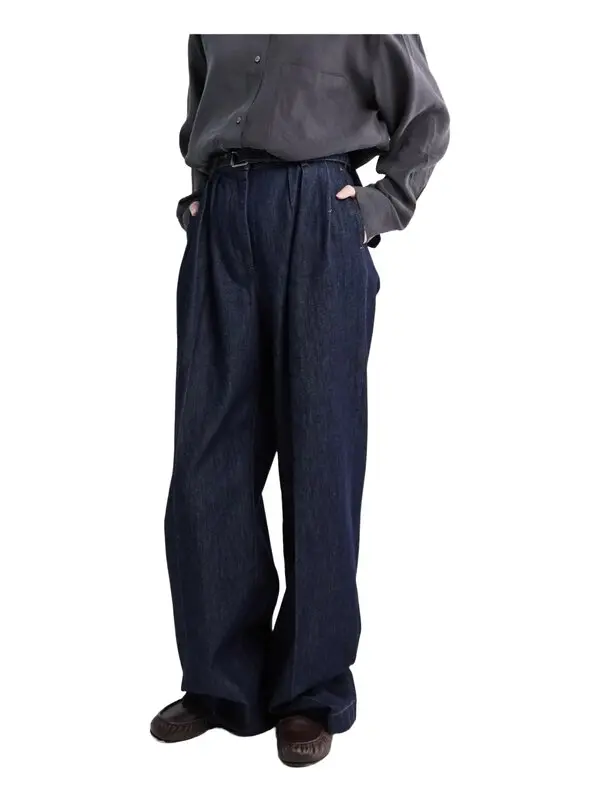 Dries Van Noten Belted Pleated Denim Jeans - Blue