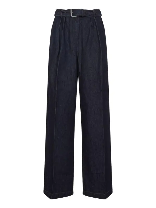 Dries Van Noten Belted Pleated Denim Jeans - Blue