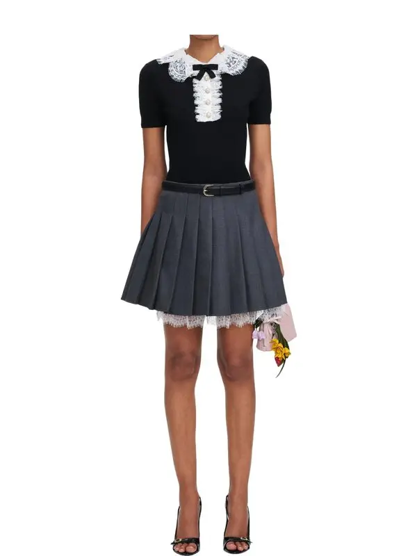 SELF-PORTRAIT Lace Collar Top - Black