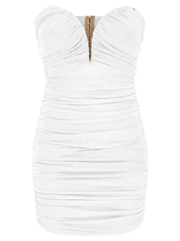 Elisabetta Franchi Strapless Gathered V-neck Mini Dress - White