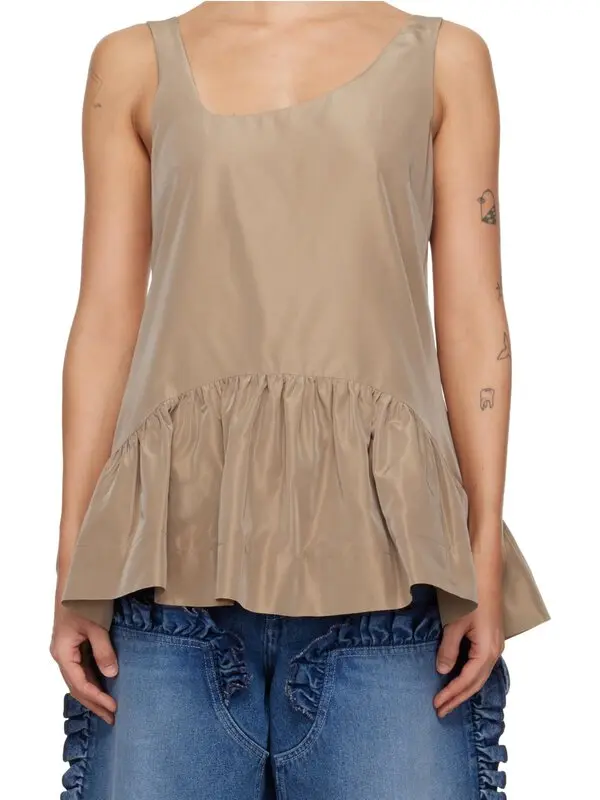Simone Rocha Asymmetrical Ruffled Hem Top - Nude
