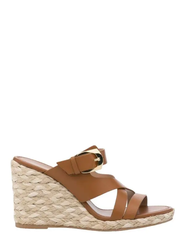 STUART WEITZMAN Buckled Wedge Espadrille Sandals - Nude