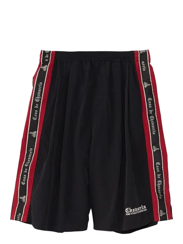 WILLY CHAVARRIA Logo Tape Pleated Shorts - Black