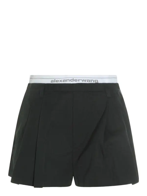 Alexander Wang Logo Waistband Pleated Shorts - Black