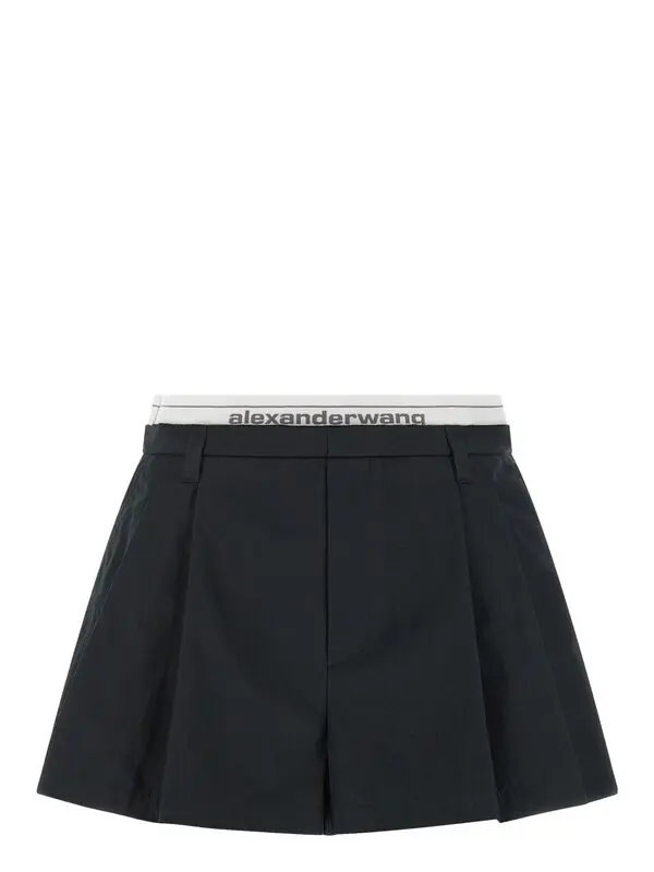 Alexander Wang Logo Waistband Pleated Shorts - Black