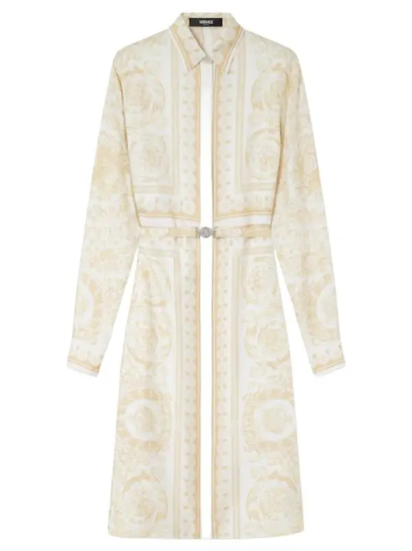 Versace Barocco Print Medusa '95 Silk Shirt Dress - White  Beige