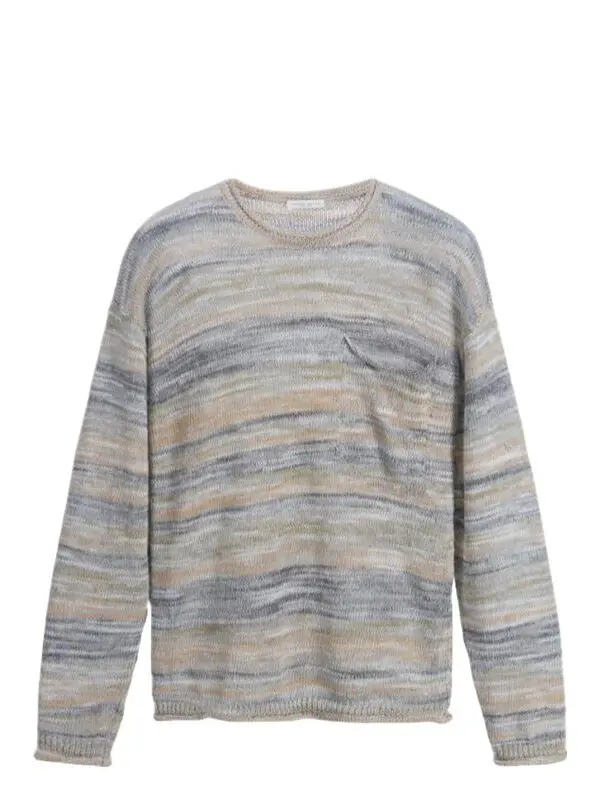 ROBERTO COLLINA Striped Knit Sweater With Chest Pocket - Gray