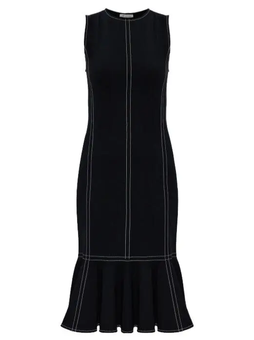 Ami Sleeveless Midi Dress With Contrast Stitching - Black