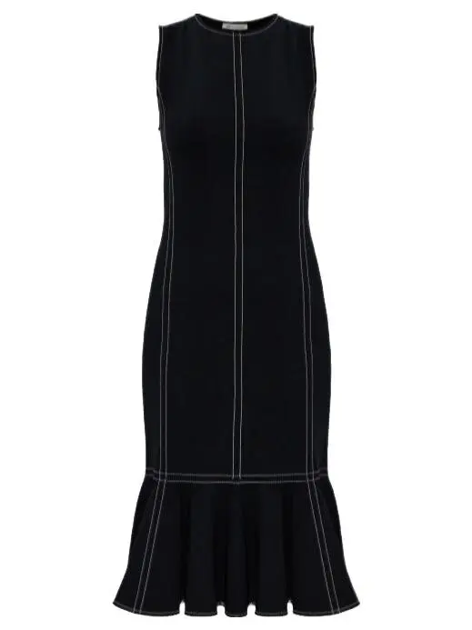 AMI Paris Sleeveless Midi Dress With Contrast Stitching - Black