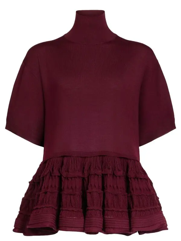 Alaïa Ruffled Roll-neck Dress - Burgundy