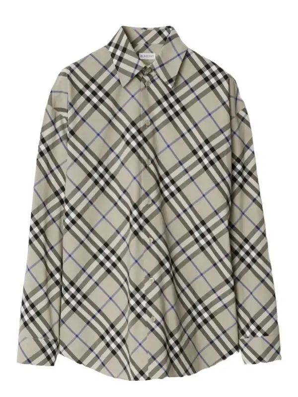 Burberry Checked Long Sleeve Shirt - Grey/black/blue