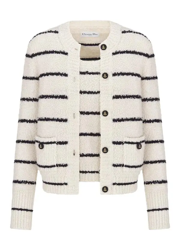 Dior Marinière Twinset In Cotton-blend Terry Fancy Knit - White/navy Blue