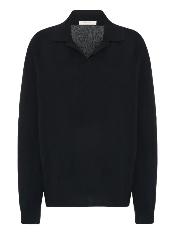 THE ROW Long-sleeved Ribbed Knit Polo Sweater - Black