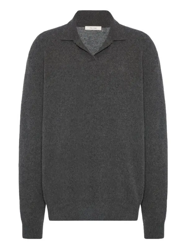THE ROW Oashi Baby Cashmere Polo Sweater - Anthracite