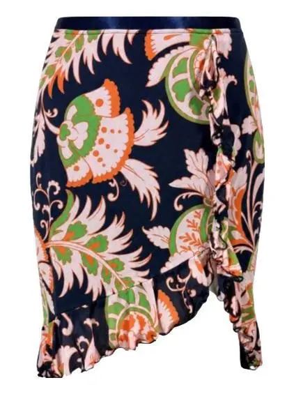 Etro Floral Print Ruffled Asymmetrical Hem Skirt - Black