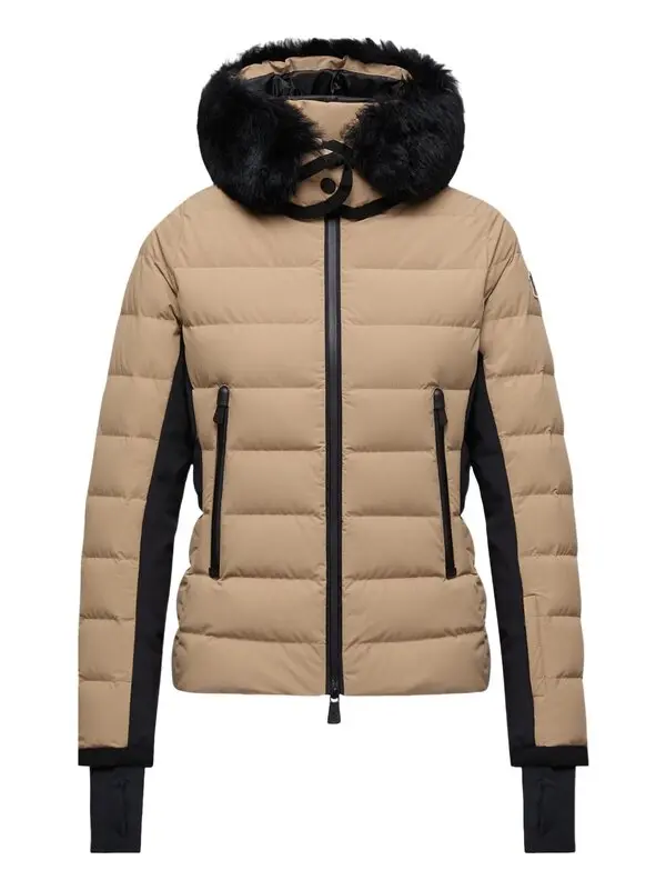 Moncler Lamoura Hooded Shearling-trimmed Down Ski Jacket - Beige