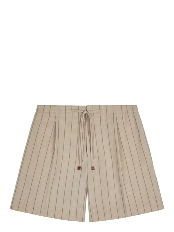 TOD'S Striped Silk Drawstring Shorts - Beige