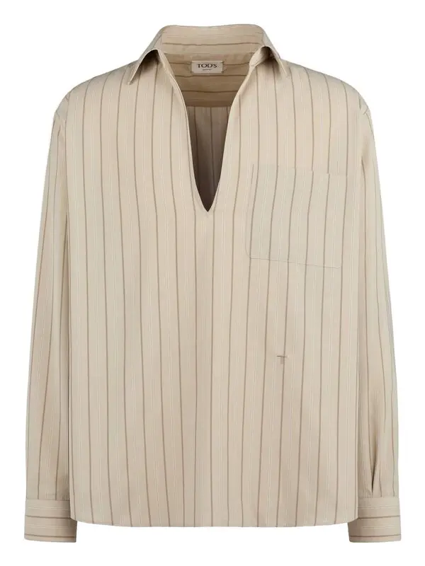 TOD'S Shirt In Striped Silk - Beige