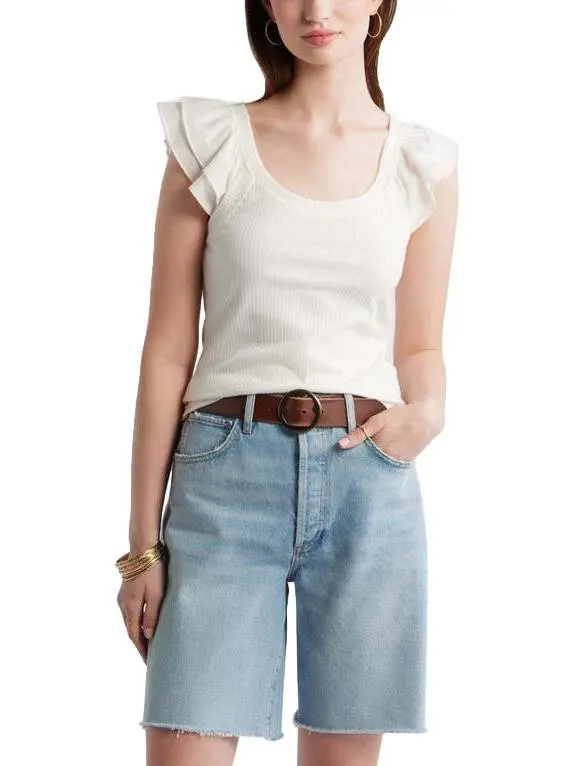 Treasure & Bond Ribbed Flutter Cap Sleeve Tank - Ivory Egret