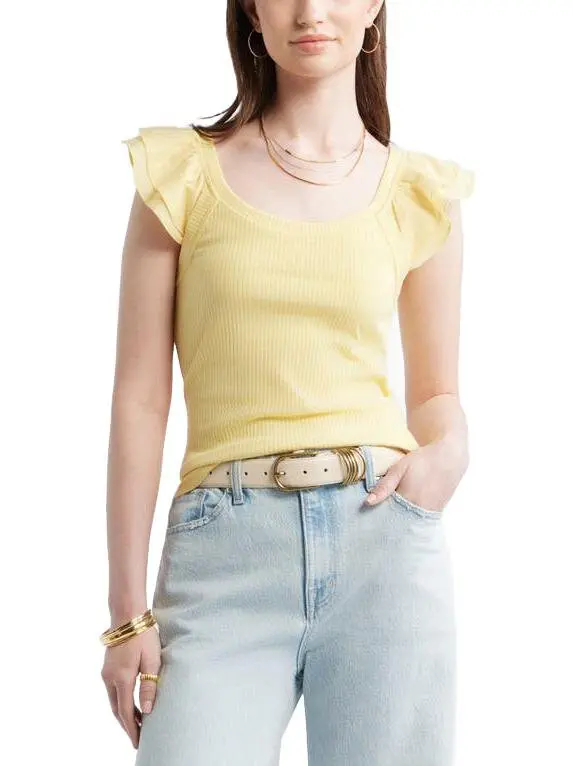 Treasure & Bond Ribbed Flutter Cap Sleeve Tank - Yellow Sundress
