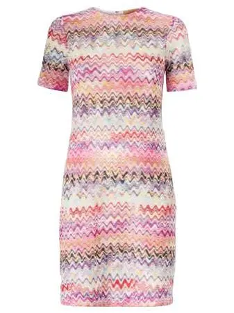 Missoni Short Sleeve Zigzag Knit Dress - Pink & Multicoloured