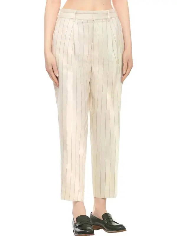 PT TORINO Cream White Pinstripe Pleated Trousers - Neutrals