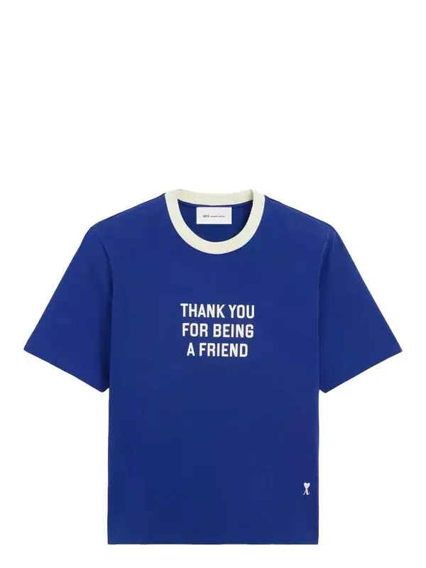 AMI Paris Thank You For Being A Friend" Cotton T-shirt - Blue