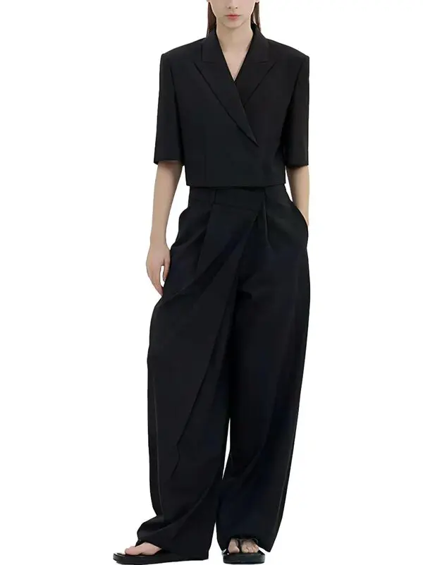 JUUN.J Cropped Jacket With Peak Lapels - Black