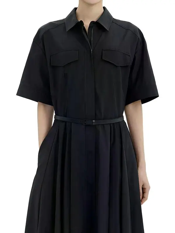 JUUN.J Belted Pleated Shirt Dress - Black