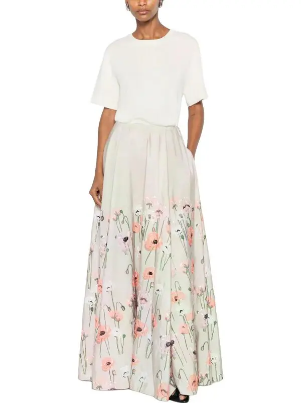 Bernadette Kennedy Floral Embroidered Maxi Skirt - Neutrals