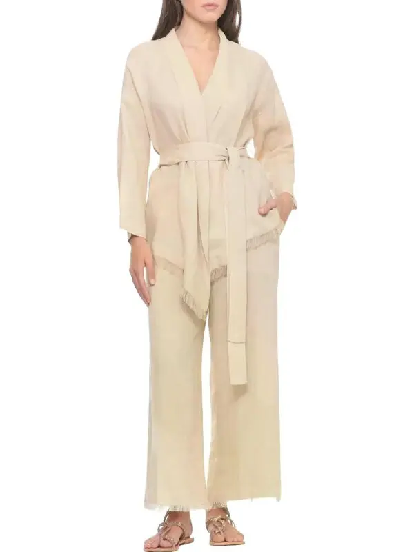 Antonelli Firenze Belted Fringe-trim Jacket - Neutrals