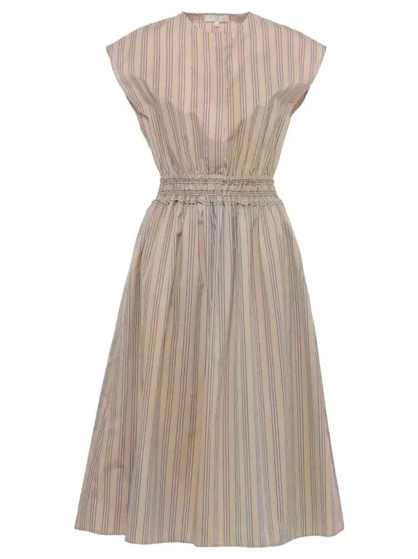 Antonelli Firenze Striped Smocked Waist Midi Dress - Neutrals