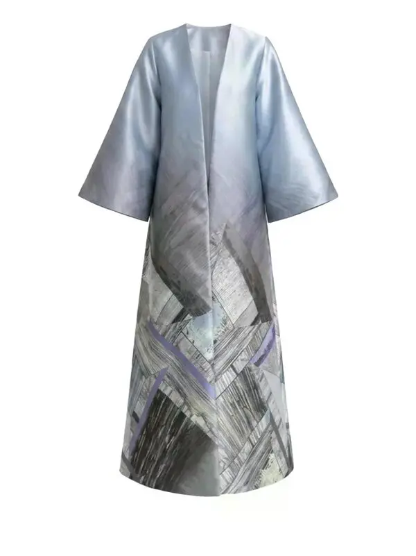 GEMY MAALOUF Structured Geometric Print Kaftan - Blue