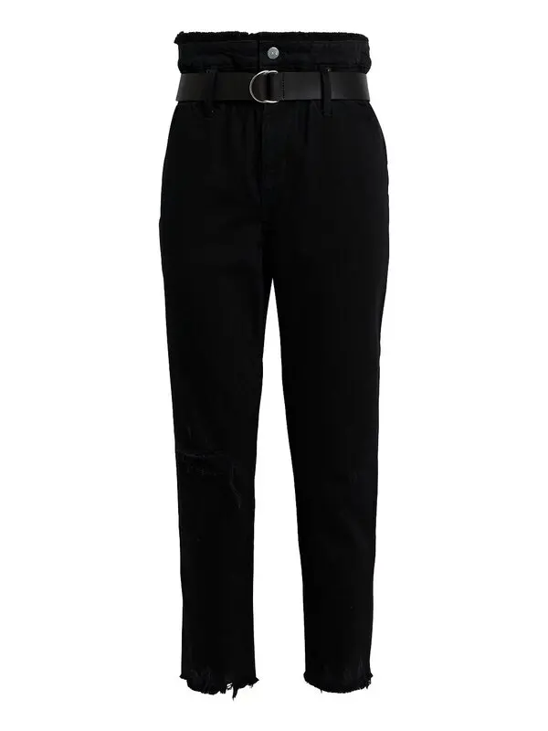 IRO PARIS Shearling-trimmed Distressed High-rise Tapered Jeans - Black