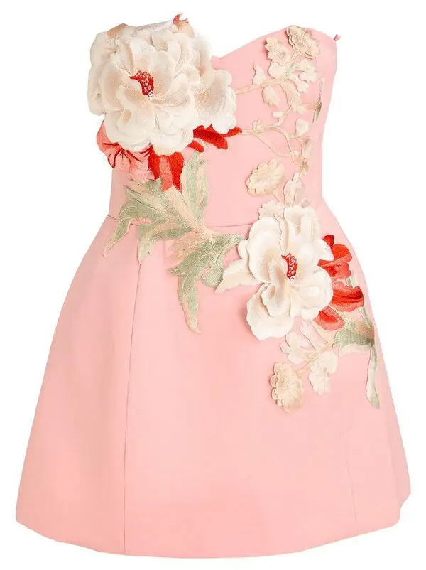 LEO LIN Rosario Strapless Floral Appliqué Mini Dress - Blush