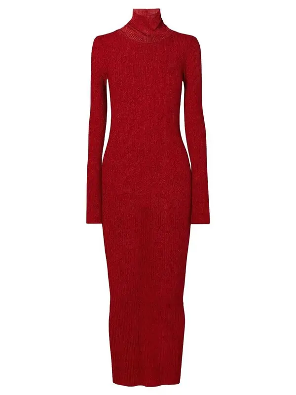 Isabel Marant Étoile Metallic Ribbed Knit Turtleneck Midi Dress - Red