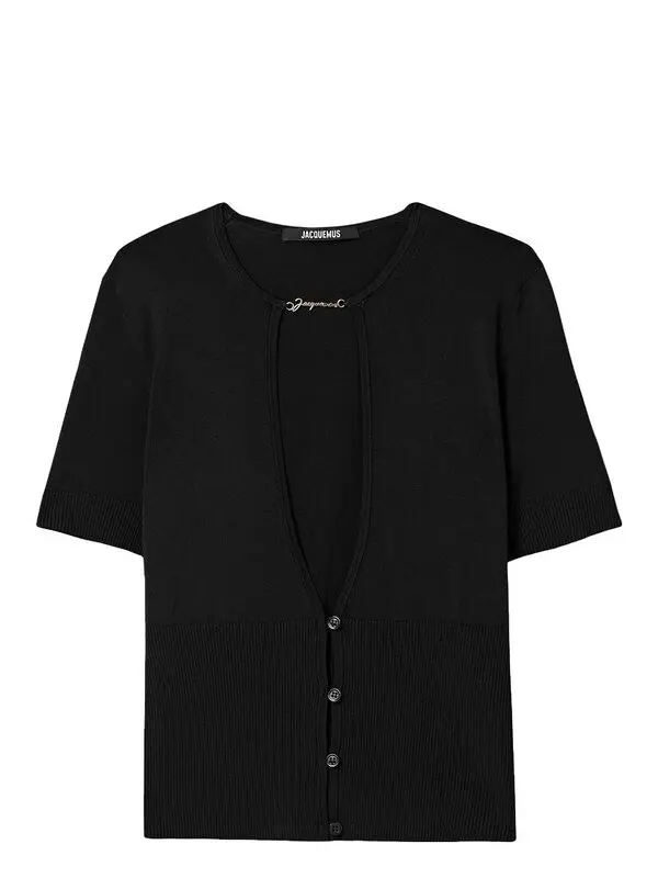 Jacquemus Embellished Cutout Knitted Top - Black