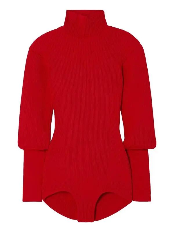 Magda Butrym Ribbed Knit Turtleneck Bodysuit - Red