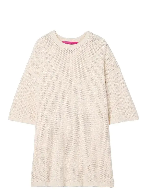 THE ELDER STATESMAN Oversized Open-knit Mulberry Silk T-shirt - Off-white