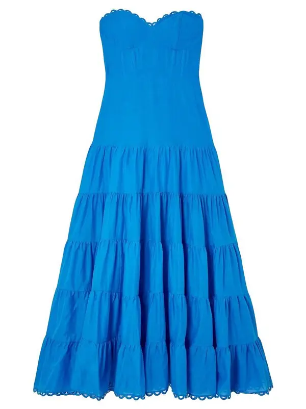 Charo Ruiz Ibiza Strapless Tiered Maxi Dress With Broderie Anglaise Trims - Azure