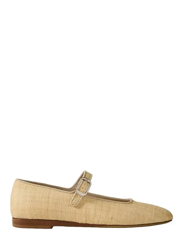Le Monde Beryl Raffia Grosgrain Trimmed Mary Jane Ballet Flats - Sand