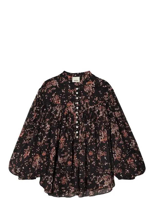 Isabel Marant Étoile Kiledia Printed Cotton And Silk-blend Crepe Blouse - Black