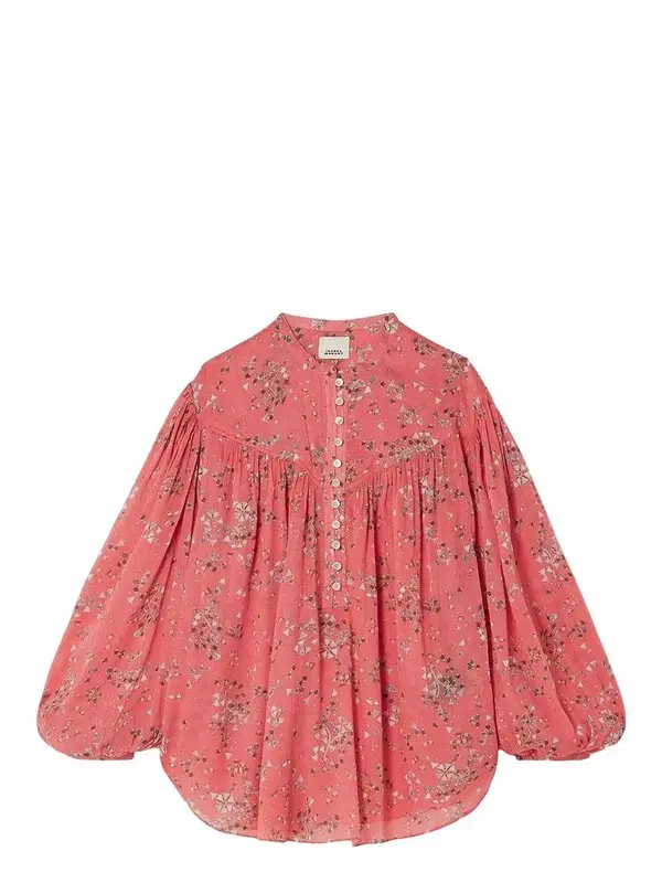 Isabel Marant Étoile Kiledia Printed Cotton And Silk-blend Crepe Blouse - Coral