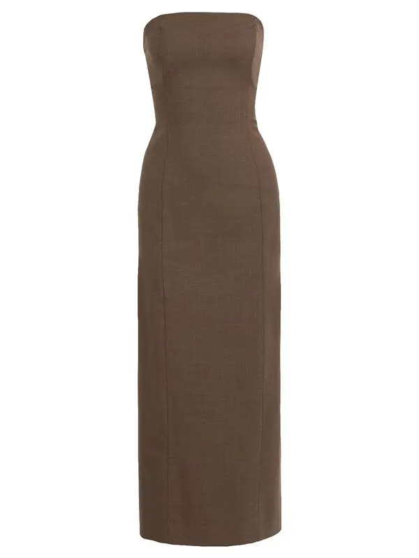 Loulou De Saison Shilo Strapless Wool-blend Crepe Maxi Dress - Brown